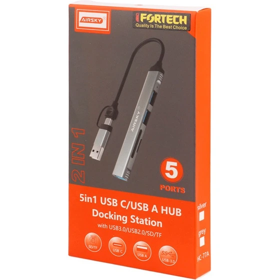 خرید و قیمت هاب و رم ریدر Ifortech Airsky HC-77A Type-C USB3.0 3Port | ترب
