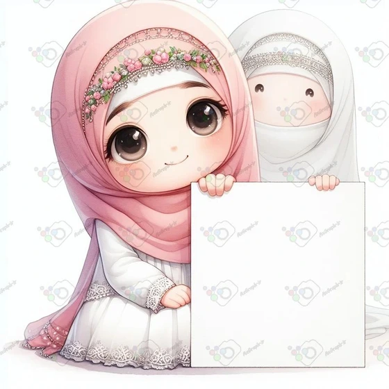 خرید و قیمت بک گراند کودکانه دختر ناز با حجاب و دوست با نمکش با تابلوی
