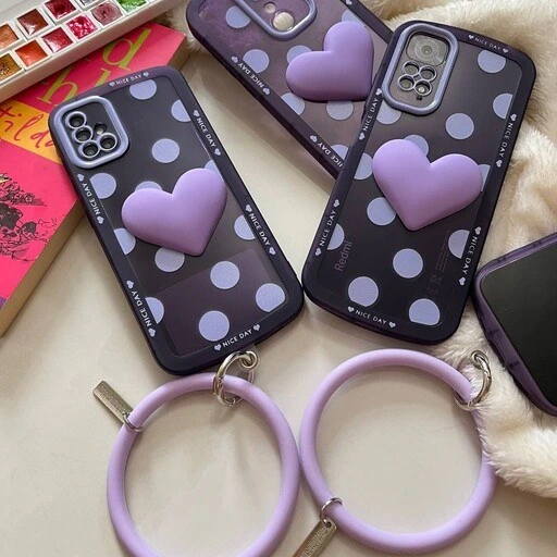 خرید و قیمت قاب گوشی قلب بنفش Heart Dots به همراه بند النگویی دارای