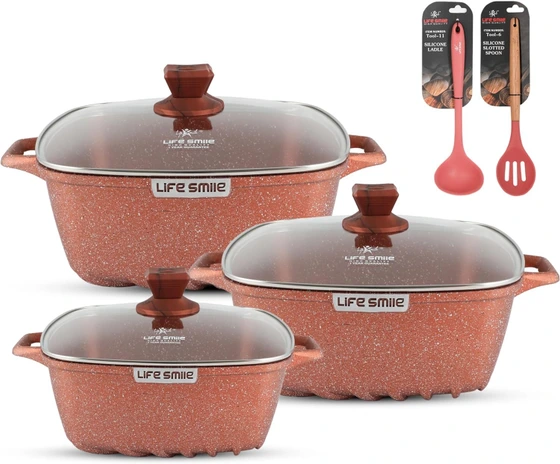 خرید و قیمت Square Pots Set 8 pieces - LIFE SMILE Kitchen Cookware set ...