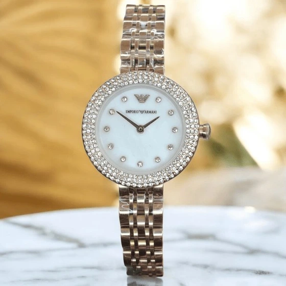 خرید و قیمت ساعت زنانه فلزی امپریو آرمانی موتور ژاپنی اصلی صفحه سفید ...