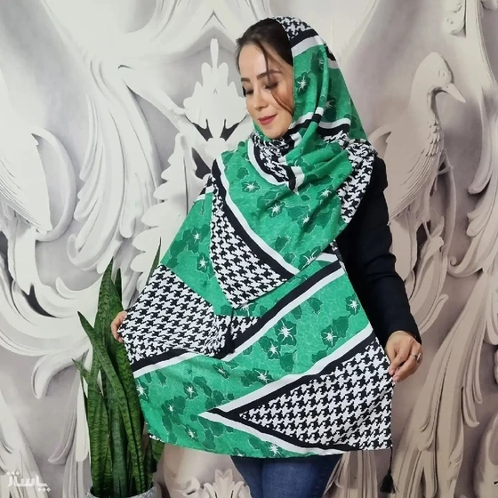 خرید و قیمت شال نخی سبز طرح دار کد 829523 | ترب