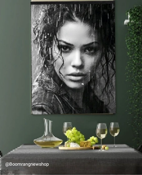 خرید و قیمت تابلو دکوراتیو مدل نقاشی سیاه قلم طرح چهره خیس کار دست با
