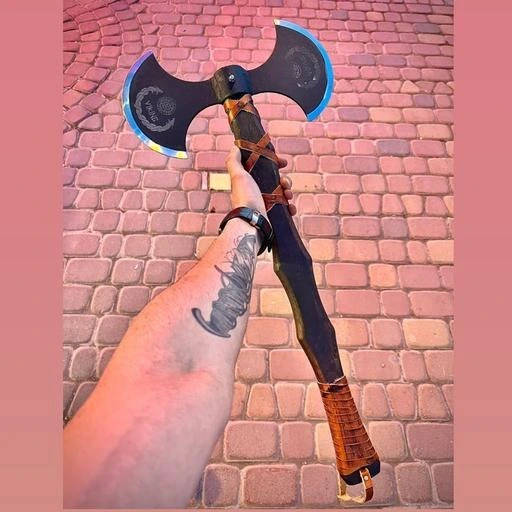 خرید و قیمت تبر دو طرفه وایکینگی جدید(70 سانتی) با بند های چرم طبیعی ...