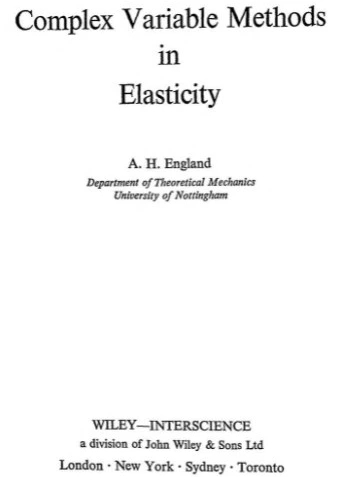 خرید و قیمت دانلود کتاب Complex Variable Methods in Elasticity BY England - Scanned Pdf | ترب