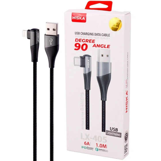 خرید و قیمت کابل آیفونی فست شارژ Hiska LX-405 6A PD QC3.0 1m یکسر L | ترب