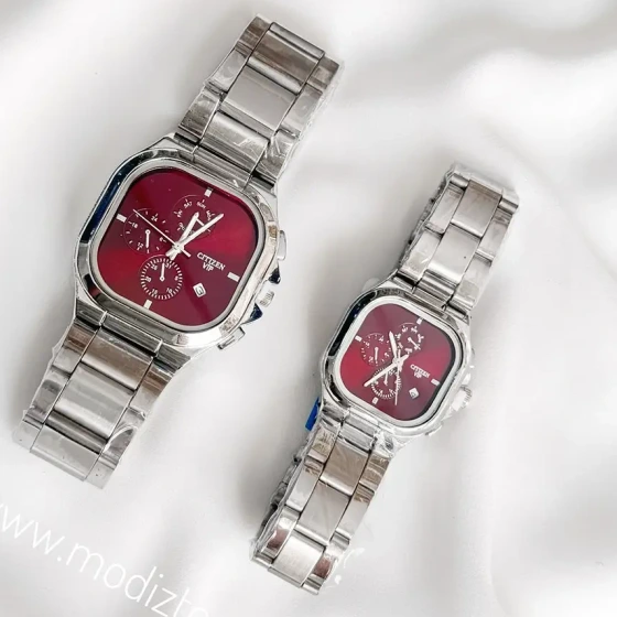 خرید و قیمت ست ساعت مچی زنانه و مردانه صفحه مربع زرشکی مدل سیتیزن ...