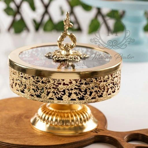خرید و قیمت شکلات خوری درب دار طلایی پایه دار لوکس جهت سرو در مجالس ترب