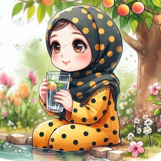 خرید و قیمت بک گراند کودکانه دختر کوچولوی ناز با حجاب با لیوان اب در