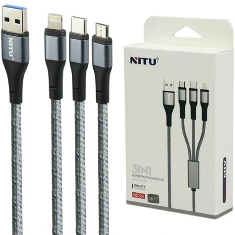 خرید و قیمت کابل 3سر 3in1 سوپر فست شارژ نیتو NITU NC124 طول 1.2 متر 3 آمپر | ترب