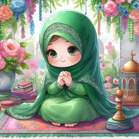 خرید و قیمت بک گراند کودکانه دختر ناز با حجاب در حال دعا کردن در باغ