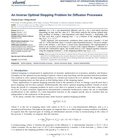 خرید و قیمت دانلود کتاب An Inverse Optimal Stopping Problem for Diffusion Processes 2018 | ترب