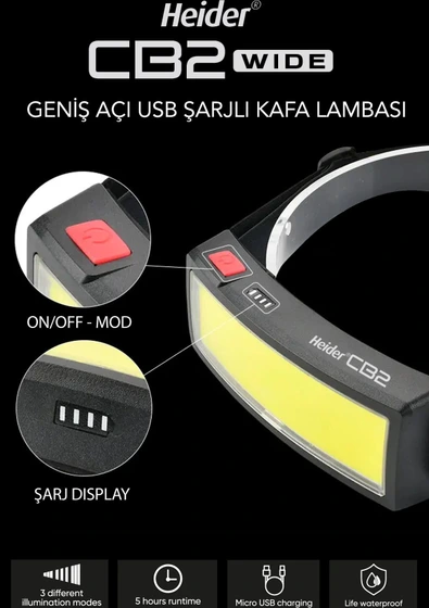 خرید و قیمت چراغ سر با زاویه باز شارژی CB2 Wide USB - 5 سال گارانتی ...