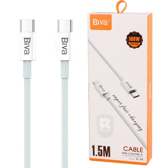 خرید و قیمت کابل تبدیل فست شارژ Biva C-14 Type-C To Type-C 5A 100W 1.5m | ترب