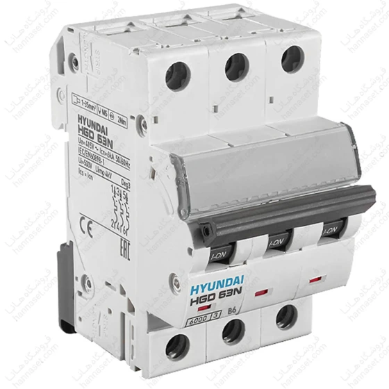 خرید و قیمت کلید مینیاتوری سه پل سه فاز 40 آمپر 6 کیلو آمپر سری HGD63N هیوندای | ترب