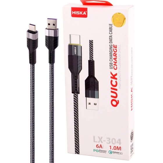 خرید و قیمت کابل تایپ سی فست شارژ Hiska LX-304 6A PD QC3.0 1m | ترب