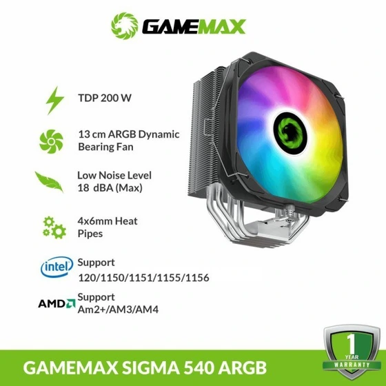 خرید و قیمت سیستم خنک کننده بادی گیم مکس مدل Sigma 540 ARGB (استوک)بدون ...