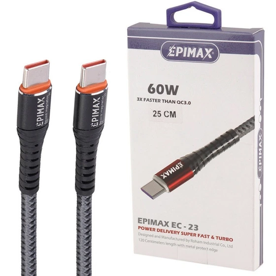 خرید و قیمت کابل تبدیل کوتاه فست شارژ Epimax EC-23 Type-C To Type-C 5A PD 25cm | ترب