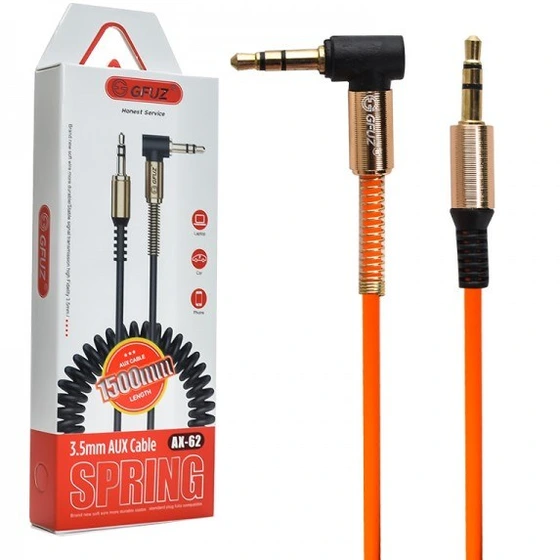خرید و قیمت کابل 1 به 1 صدا (AUX) جی فوز (GFUZ) سری 90 درجه فنری طول 15 سانتی متر مدل AX-62 | ترب