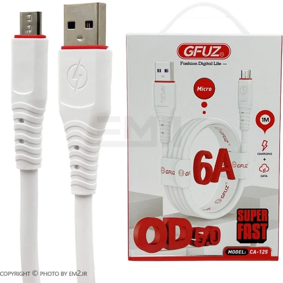 خرید و قیمت کابل میکرو USB سیلیکونی GFUZ مدل CA-125 | سوپر فست شارژ 6 آمپر، 1 متر اورجینال | ترب