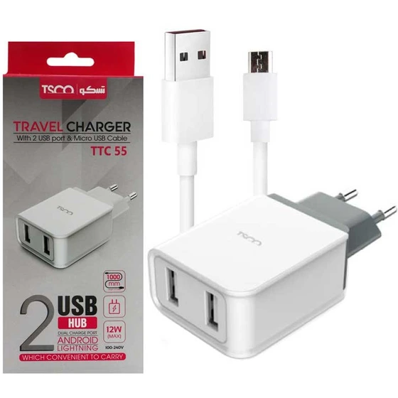 خرید و قیمت شارژر دیواری تسکو مدل TTC 55 به همراه کابل تبدیل microUSB | ترب