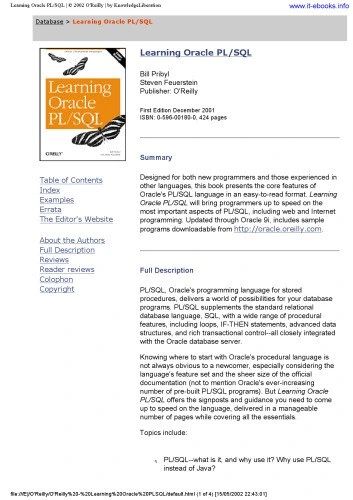 خرید و قیمت دانلود کتاب Learning Oracle Plsql 2001 ترب