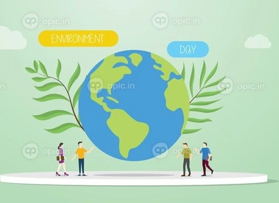 خرید و قیمت دانلود وکتور مفهوم روز محیط با زمین بزرگ و گیاه سبز ترب