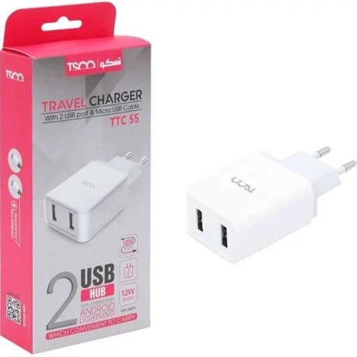 خرید و قیمت شارژر دیواری تسکو مدل TTC 55 به همراه کابل تبدیل microUSB سفید | ترب