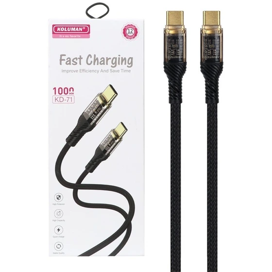 خرید و قیمت کابل شارژ Type-C به Type-C کلومن Koluman اورجینال مدل KD-71 فست شارژ آمپر 5A مشکی کد ...