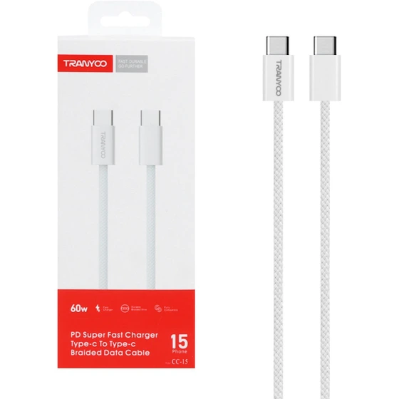 خرید و قیمت کابل شارژ فست Tranyoo Type-C to Type-C مدل CC-15 - سفید | ترب