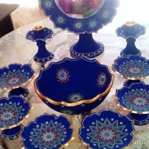خرید و قیمت سفره هفت سین نقطه کوبی شده 10 تکه سفالی بسیار زیبا درطرح و