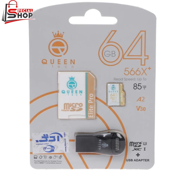 خرید و قیمت کارت حافظه کوئین ظرفیت 64 گیگ کلاس U3 10 سرعت 566X -85MB/s | ترب