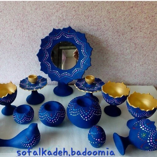 خرید و قیمت ست هفت سین نقطه کوبی سفالی طرح جذاب نوروز 1402 ارسال رایگان