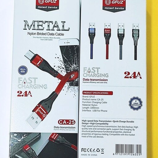 خرید و قیمت کابل تایپ سی فست شارژ GFUZ METALمدل CA-25 مدل 2.4 آمپر مدل کنفی با کیفیت بسیار عالی ...