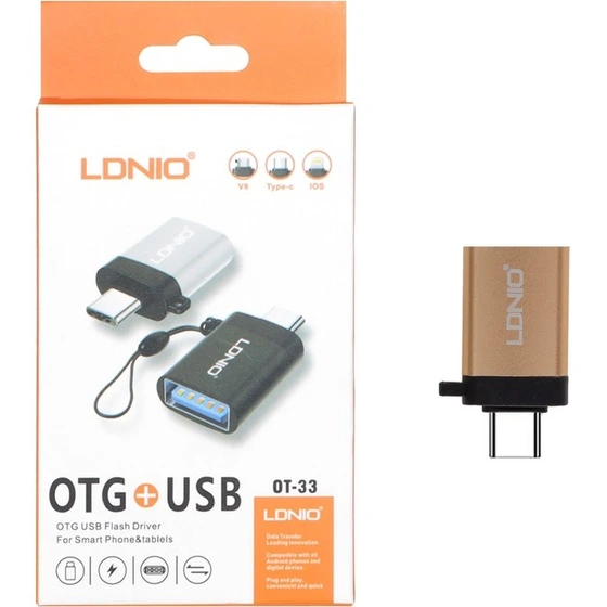 خرید و قیمت تبدیل OTG Type-C TO USB برند LDNIO الدینیو مدل OT-33 طلایی ...