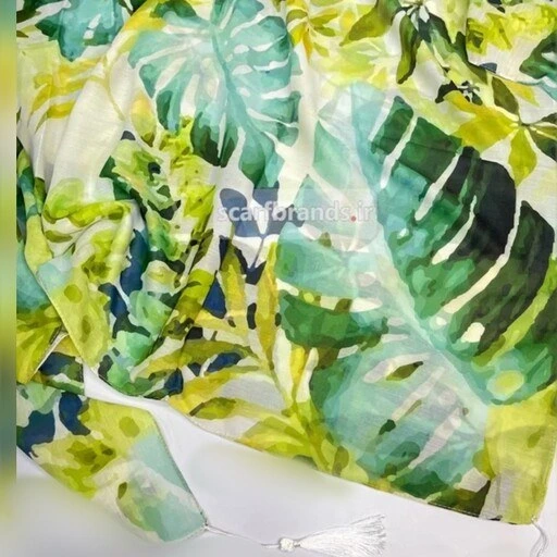 خرید و قیمت شال نخی زنانه زمینه برگ سبز عرض 80 با ارسال رایگان | ترب