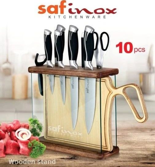 خرید و قیمت سرویس 10 پارچه کارد همراه تخته گوشت A0017 Safinox | ترب