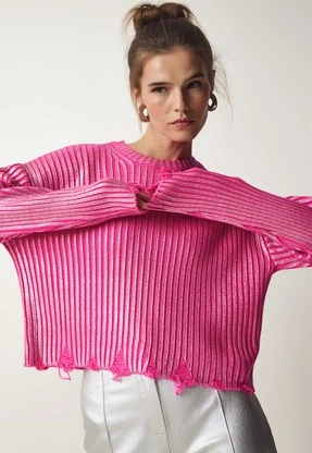 خرید و قیمت Happiness İstanbul ژاکت بافتنی با جزئیات صورتی پاره شده ...