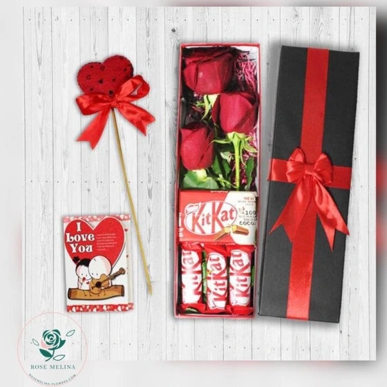خرید و قیمت Box of 3 Roses Flower and Kitkat | ترب