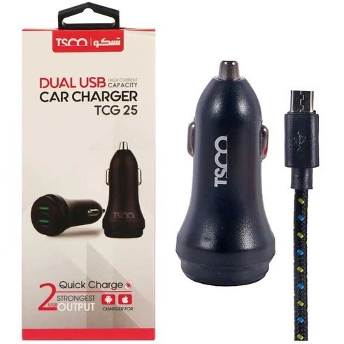 خرید و قیمت شارژر فندکی تسکو مدل TCG 25 همراه با کابل microUSB TSCO TCG 25 Car Charger | ترب