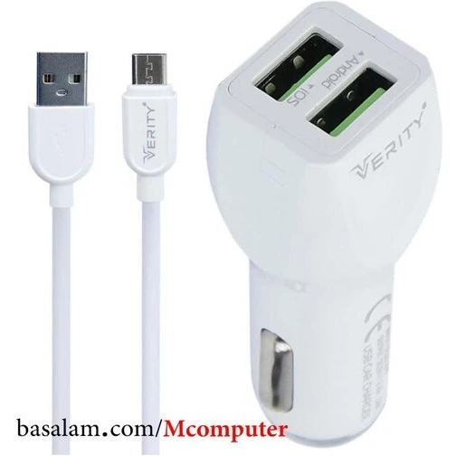 خرید و قیمت شارژر فندکی دو پورت وریتی همراه با کابل میکرو Verity C-1115 | ترب