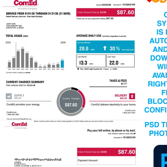 خرید و قیمت دانلود قبض آمریکا ComEd Bill لایه باز | ترب