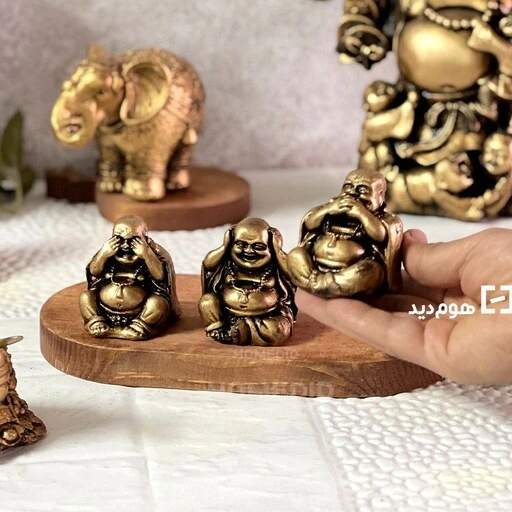 خرید و قیمت مجسمه سه عضوی بودای خندان مدل کر کور لال سایز کوچک ترب