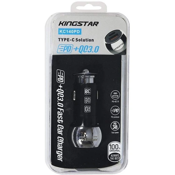 خرید و قیمت شارژر فندکی 38 وات کینگ استار مدل KC140 PD به همراه کابل ...