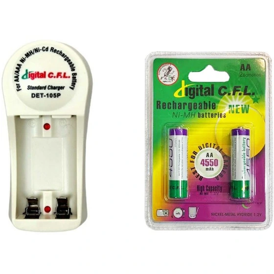 خرید و قیمت شارژر باتری سی.اف.ال مدل DET-105P به همراه 2 عدد باتری قلمی قابل شارژ سی اف ال | ترب