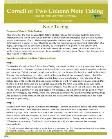 خرید و قیمت دانلود کتاب Cornell or Two Column Note Taking. Reading and ...