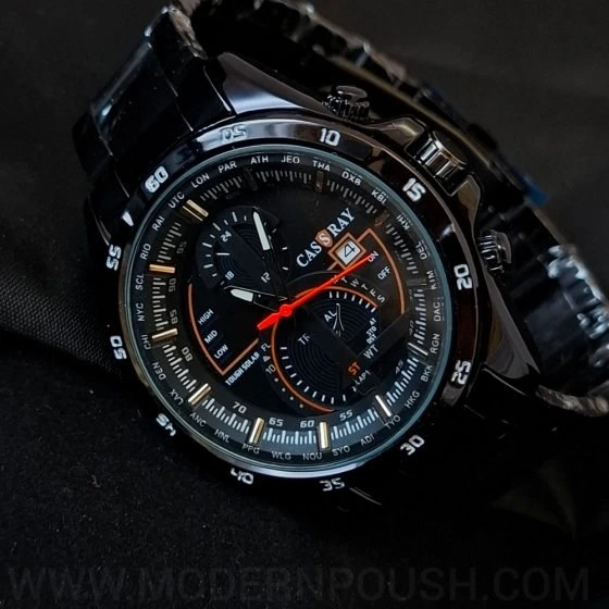 خرید و قیمت ساعت مچی مردانه بند استیل شیک طرح سه موتوره کسرای بند مشکی ...