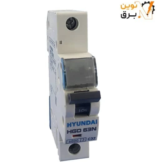 خرید و قیمت کليد مینیاتوری تک پل 32 آمپر تیپ C ظرفیت قطع 6KA هیوندای الکتریک مدل HGD63N | ترب