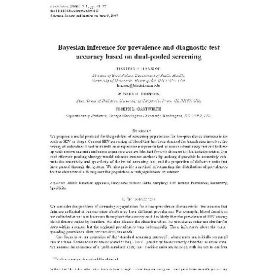 خرید و قیمت دانلود کتاب Bayesian Inference For Prevalence And Diagnostic Test Accuracy Based On