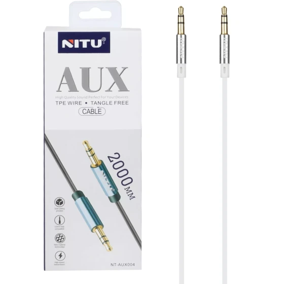 خرید و قیمت کابل صدا 2 متری NITU AUX مدل 004 - سفید نقره ای | ترب